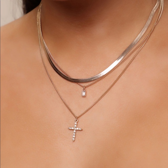 Dolls Kill | Jewelry | Layered Gold Cross Diamond Choker Set | Poshmark